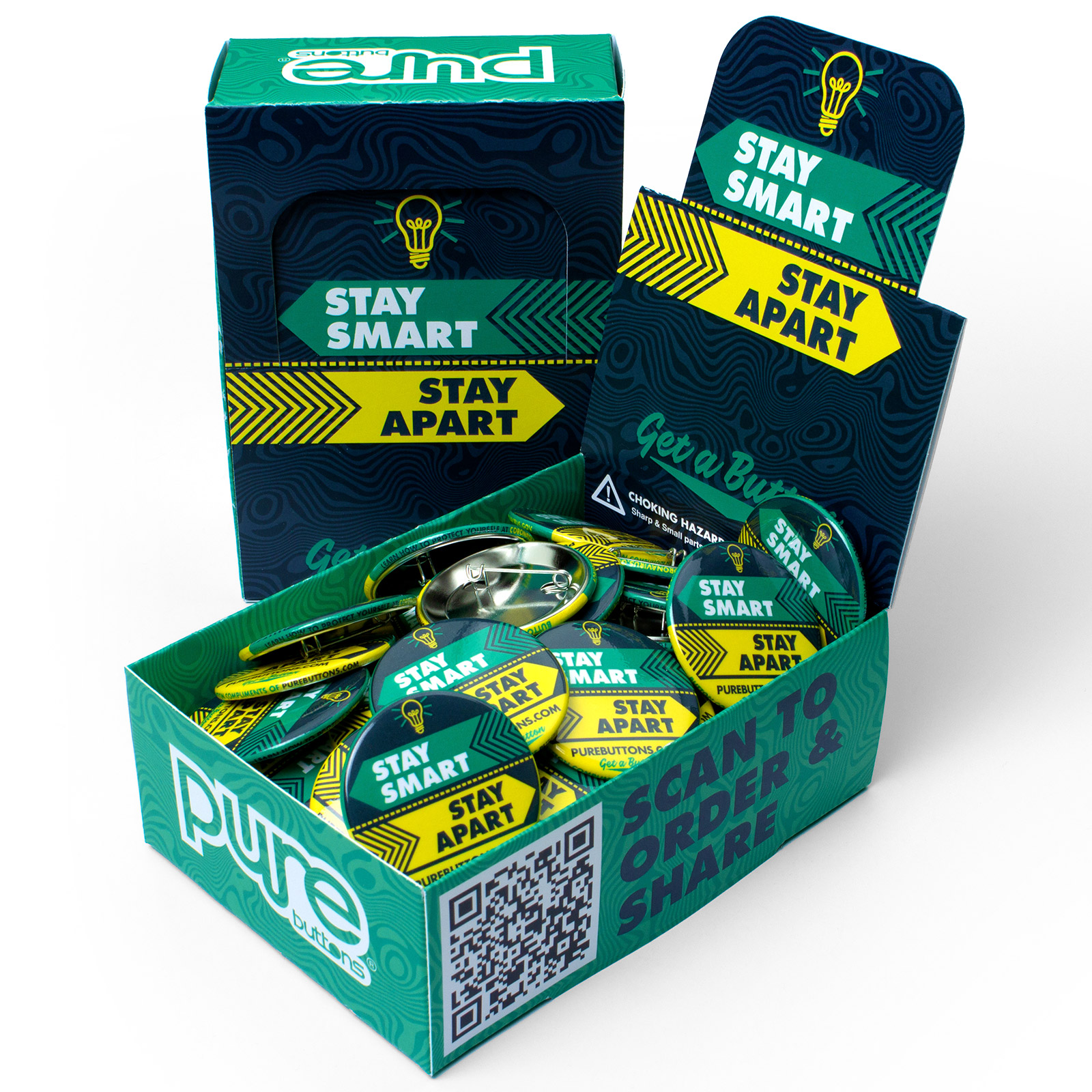 Stay Smart Stay Apart Button Box - Coronavirus Awareness Buttons - Pure ...