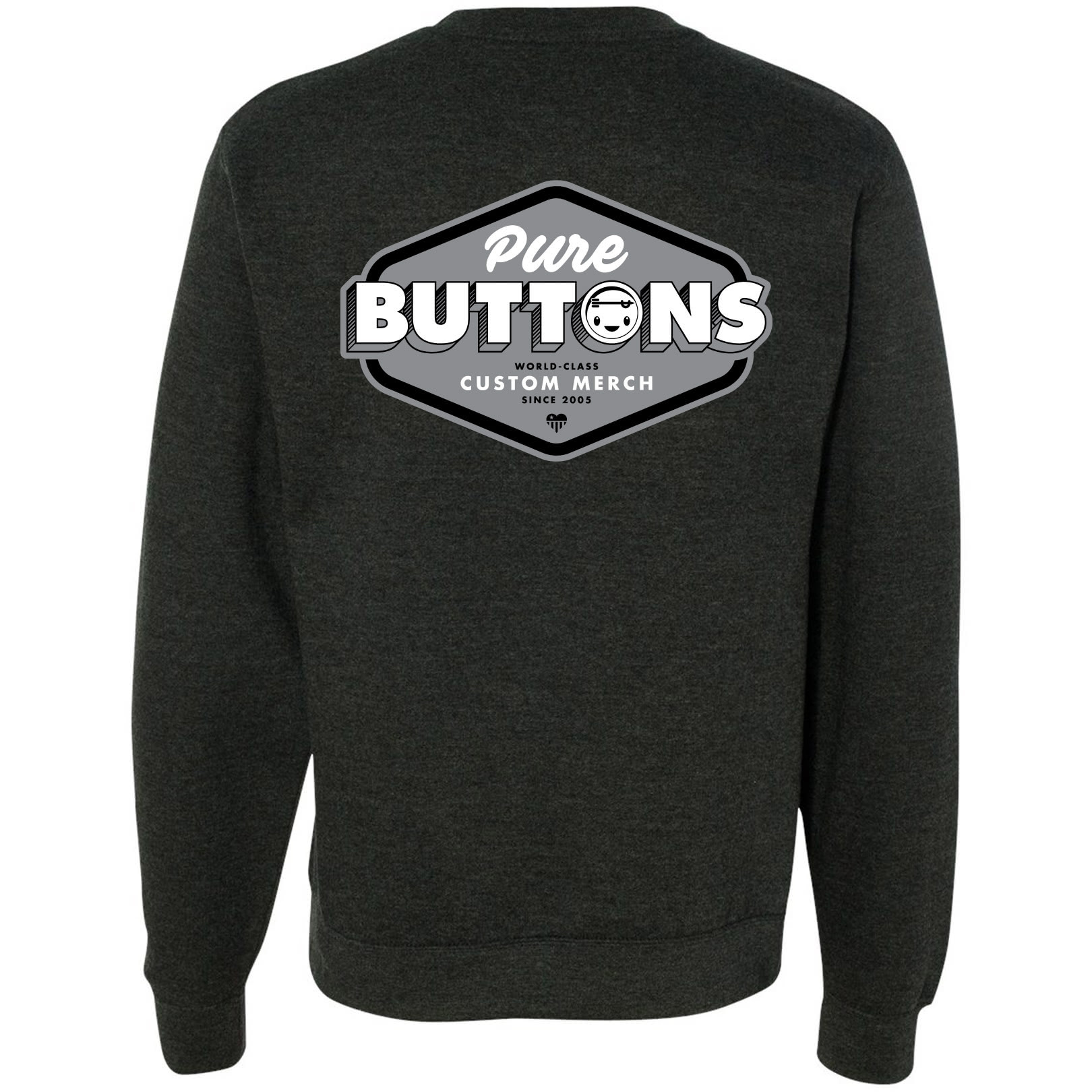Classic Badge Crewneck (Heather Charcoal) | Pure Buttons Apparel